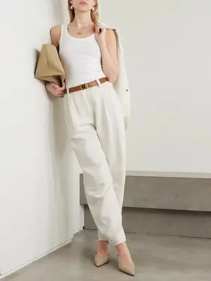 Brunello Cucinelli Herringbone Cotton And Linen-blend Wide-leg Pants - White