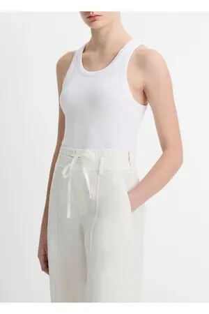 Vince Ribbed Scoop-neck Tank - White