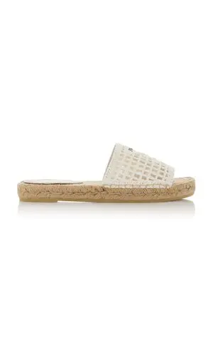 Prada Crocheted Raffia Platform Sandals - White