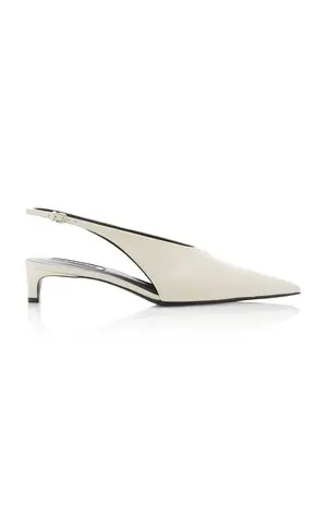 JIL SANDER Leather Slingback Pumps With Kitten Heel - Ivory