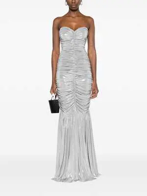 Norma Kamali Slinky Ruched Fishtail Gown - Silver