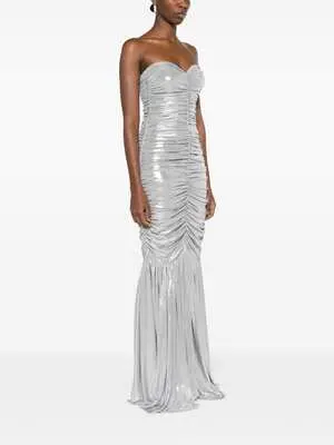Norma Kamali Slinky Ruched Fishtail Gown - Silver
