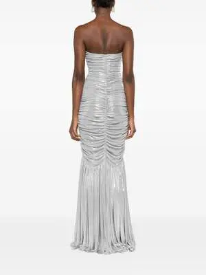 Norma Kamali Slinky Ruched Fishtail Gown - Silver