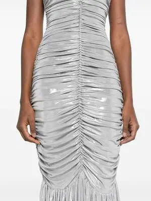 Norma Kamali Slinky Ruched Fishtail Gown - Silver