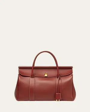 Loro Piana Loro Piana Loom 32 Rounded Leather Top-Handle Bag - Smoked Caramel/sun Gold