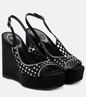 Rene Caovilla Embellished Suede Platform Sandals - Black