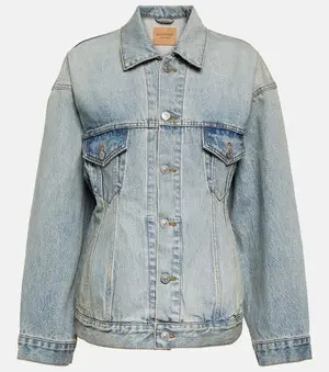 Balenciaga Denim Jacket With Classic Collar And Embroidered Detail - Blue