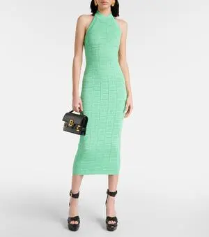 Balmain Monogram Openwork Midi Dress