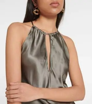green emerald velvet dress Nili Lotan Women's Bionca Silk Dress Pearl, 8