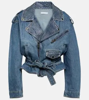 AREA Crystal-embellished Denim Jacket