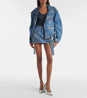 AREA Crystal-embellished Denim Jacket