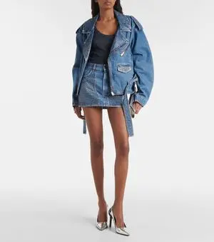 AREA Crystal-embellished Denim Jacket
