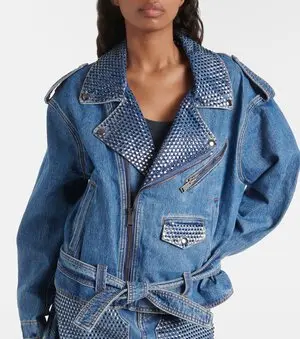 AREA Crystal-embellished Denim Jacket