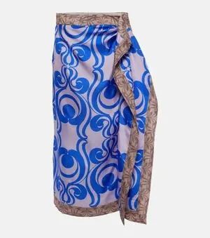 Dries Van Noten Printed Silk Twill Wrap Skirt - Blue