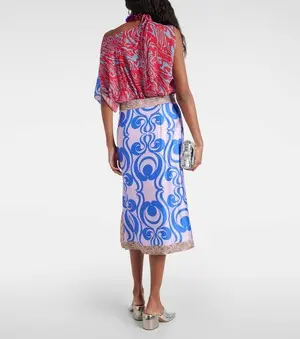 Dries Van Noten Printed Silk Twill Wrap Skirt