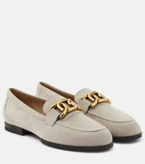 TOD'S Embellished Suede Loafers - Grey