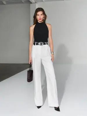 REFORMATION Alex Linen Mid Rise Pant Ivory