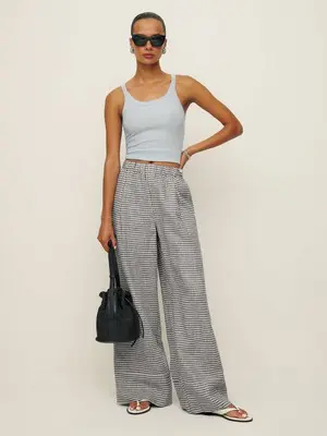 REFORMATION Fernando Linen Wide Leg Pant - Black