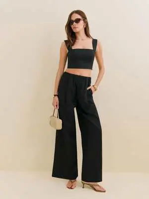REFORMATION Fernando Linen Wide Leg Pant - Black