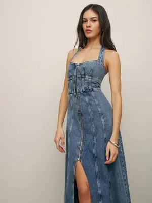 white christmas dresses Lilah Denim Midi Dress – Hemline Ridgeland main image 0