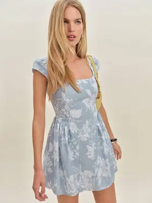 REFORMATION Oaklyn Linen Mini Dress Blue
