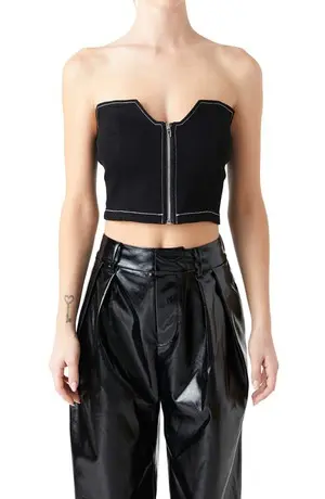 GREY LAB Zip Front Strapless Top