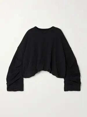 Dries Van Noten Ruched Cropped Cotton-jersey Sweater - Black