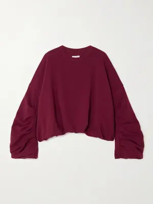 Dries Van Noten Ruched Cropped Cotton-jersey Sweater Red