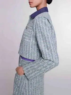 Maje Contrast Tweed Cropped Jacket