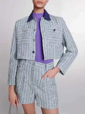 Maje Contrast Tweed Cropped Jacket
