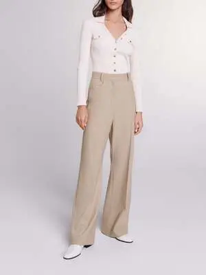 Maje High-waisted Wide-leg Trousers With Pinstripes