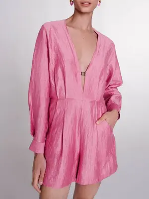 Maje Linen Plunge Neckline Playsuit