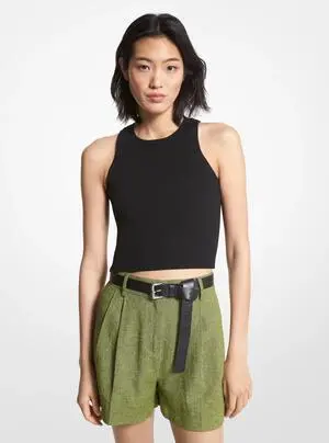 Michael Kors Ribbed Recycled Viscose Blend Cropped Tank Top In - Size Xxs By Black