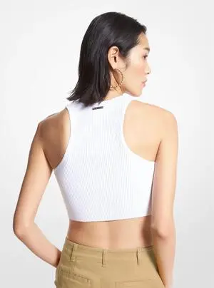 Michael Kors Ribbed Recycled Viscose Blend Cropped Tank Top In Size By - White