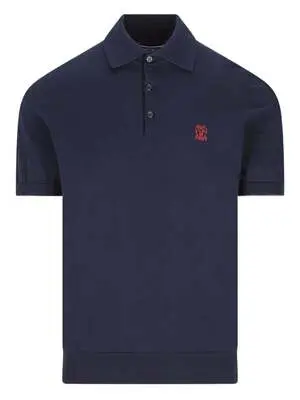 Brunello Cucinelli Logo Cotton Polo Shirt - Blue
