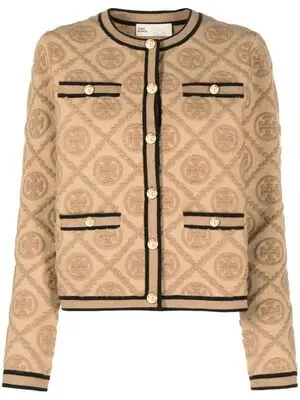Tory Burch TORY BURCH Monogram Motif Cardigan - Beige