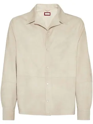Brunello Cucinelli Press-stud Suede Overshirt - Neutrals
