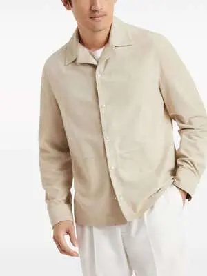 Brunello Cucinelli Press-stud Suede Overshirt - Neutrals
