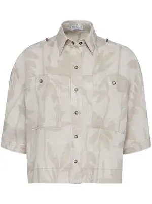 Brunello Cucinelli Leaf-print Linen Shirt