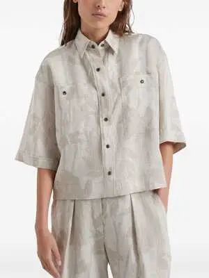 Brunello Cucinelli Leaf-print Linen Shirt