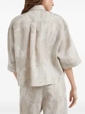 Brunello Cucinelli Leaf-print Linen Shirt