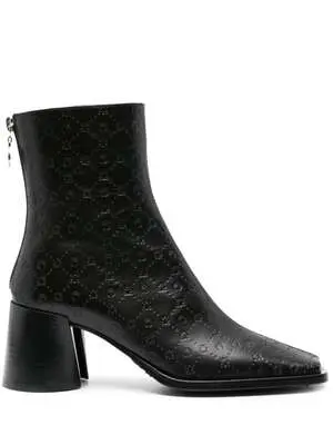 MARINE SERRE Monogram-debossed Leather Ankle Boots - Black