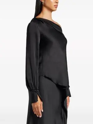 Simkhai Alice Cold-shoulder Satin Blouse - Black