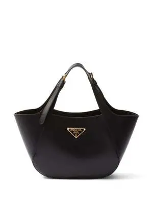Prada Medium Leather Tote Bag With Enamel Triangle Logo