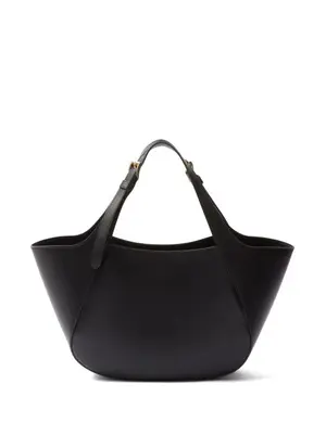 Prada Medium Leather Tote Bag With Enamel Triangle Logo