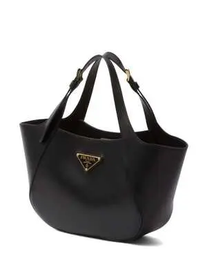 Prada Medium Leather Tote Bag With Enamel Triangle Logo