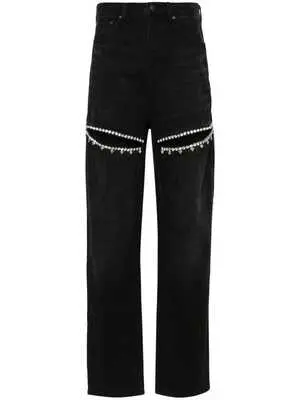 AREA Crystal Slit Tapered Leg - Black