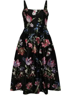 Marchesa Floral Embroidered Midi Dress