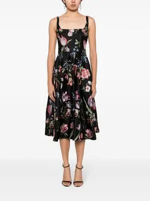 Marchesa Floral Embroidered Midi Dress