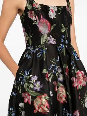 Marchesa Floral Embroidered Midi Dress